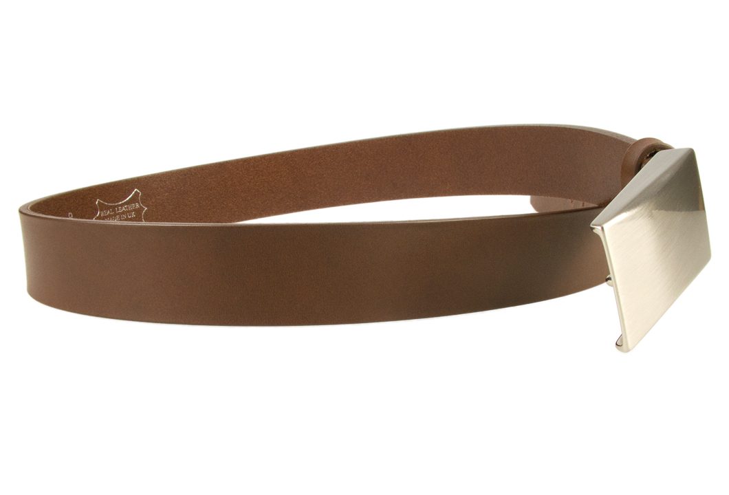 Plaque Belt Brown Leather Made In UK - BELT DESIGNS