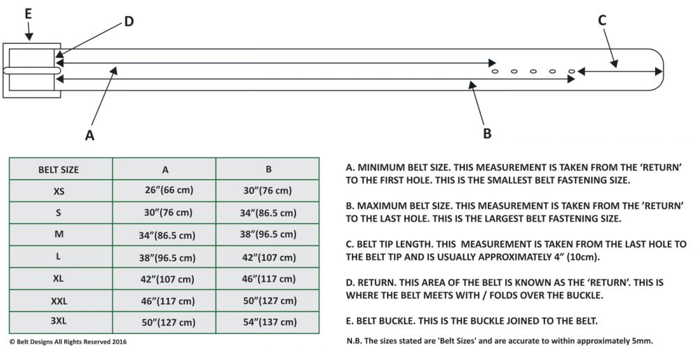 Belt Diagram And Size Guide - BELT DESIGNS
