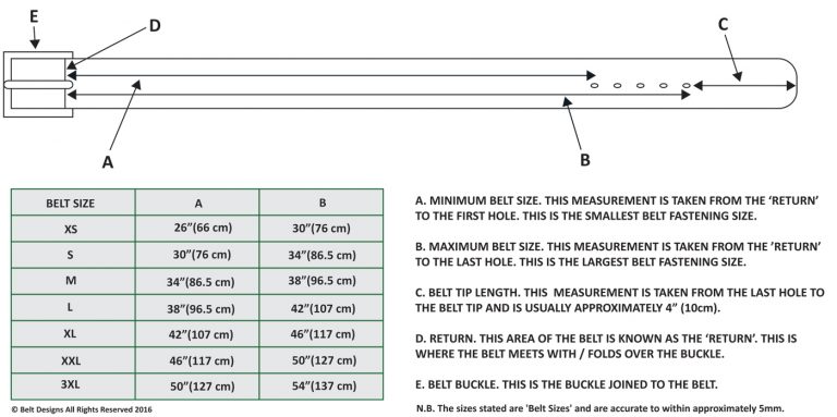 Belt Diagram And Size Guide - BELT DESIGNS