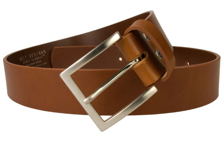 Womens Tan Leather Belt With Brushed Gold Buckle - BELT DESIGNS